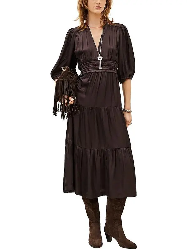 Ba&sh Cleli Tiered Midi Dress - Dark Purple