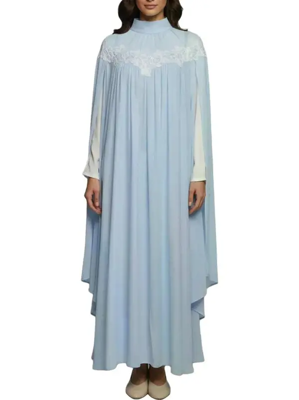 Lichi Lace-trim Cape-sleeve Dress - Blue