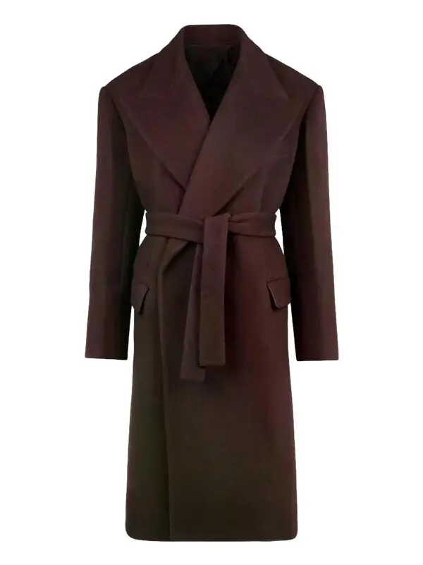 TOD'S Belted Leather-trim Coat - Brown