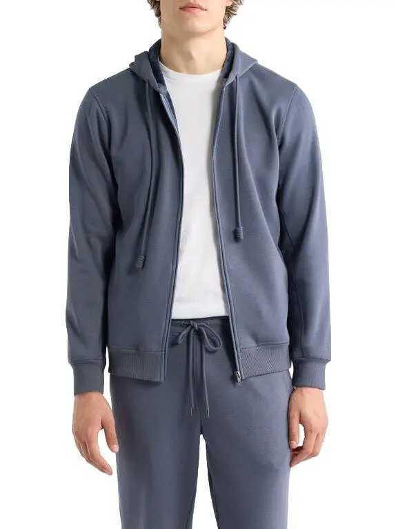 Daniel Buchler Velour Lined Full Zip Hoodie - Checkerboard Blue