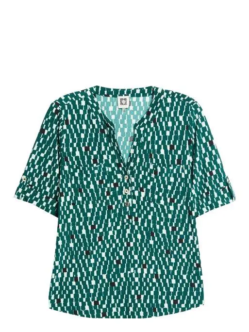 Anne Klein Print Knit Top With Elbow Sleeves - Pine Forest Multi