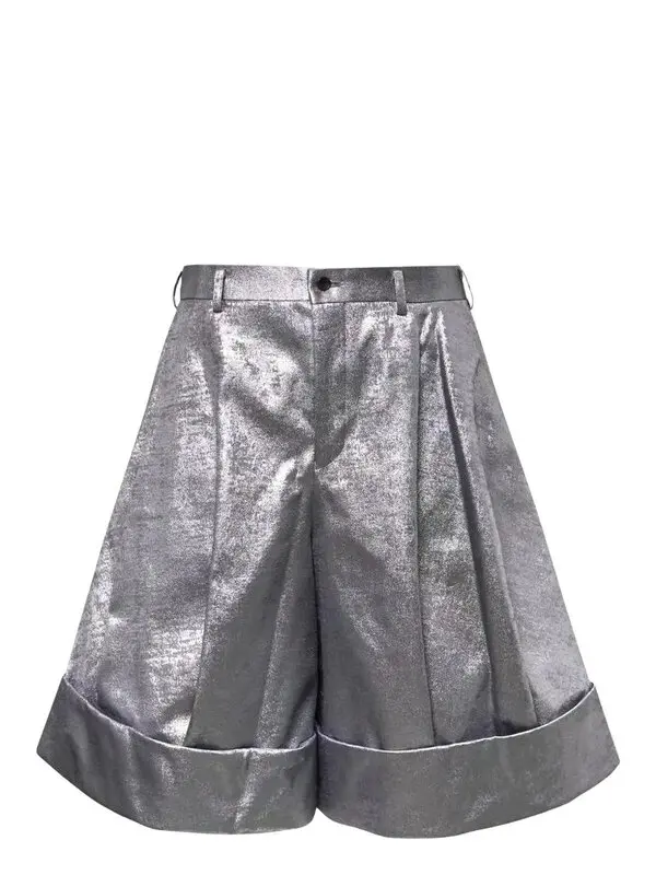 Comme Des Garçons Metallic-effect Pleated Shorts - Silver