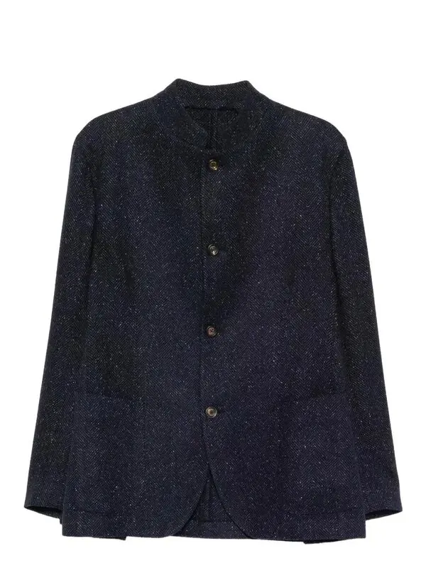 Eleventy Herringbone Mandarin-collar Jacket - Blue