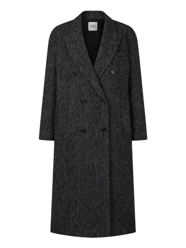 STUDIO TOMBOY Herringbone-pattern Double-breasted Coat - Black