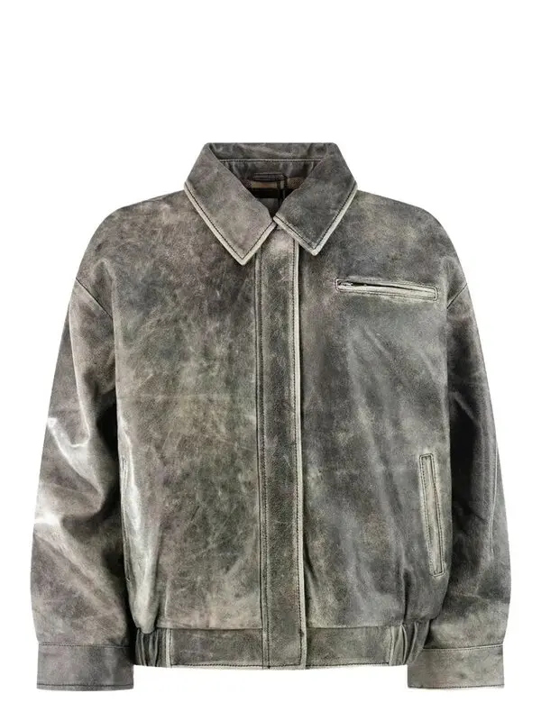 TRUE AVENUE Distressed Leather Jacket - Grey