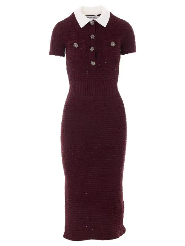 SELF-PORTRAIT Textured Knit Midi Dress - Red