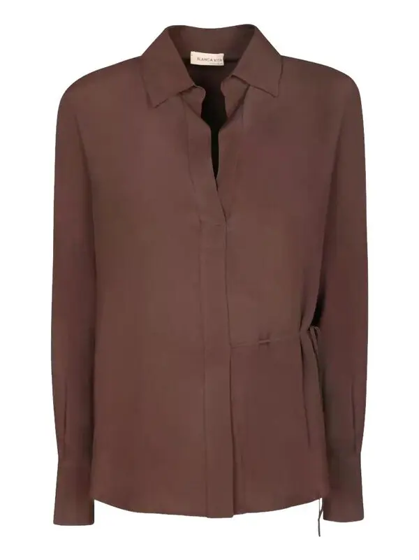 BLANCA VITA Wrap-tie Long-sleeve Shirt - Brown