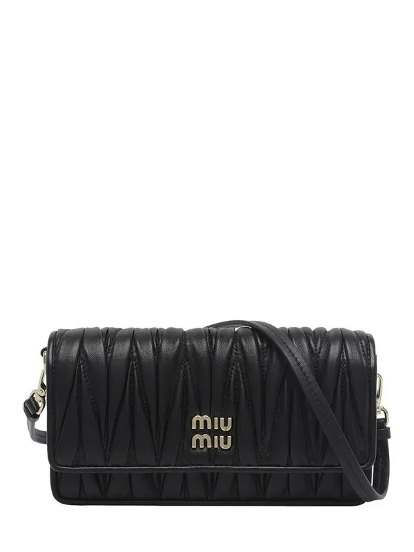 Miu Miu Logo Matelasse' Crossbody Bag - Black