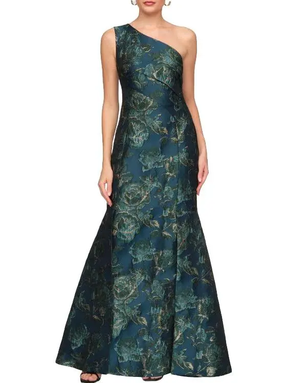 Js Collections Agnes One-shoulder Gown - Blue Multi