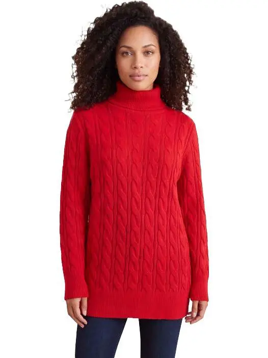 Roaman's Cozy Cable Turtleneck Sweater - Vivid Red