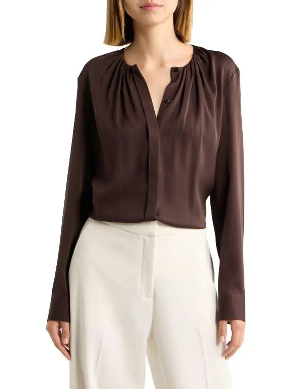 BOSS Banorah Silk Blend Pleated Top - Mole
