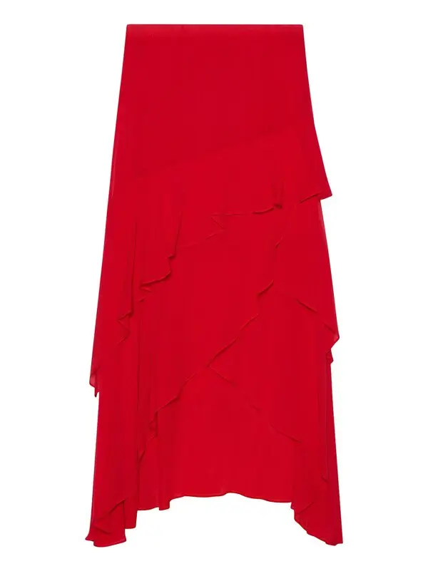 Marella Ruffled Asymmetric Midi Skirt - Red