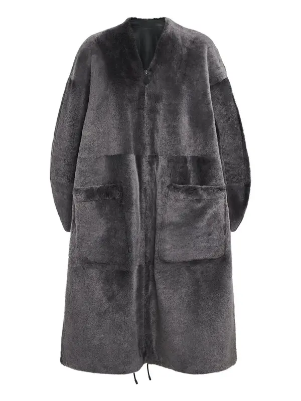Max Mara Shearling Reversible Coat - Grey