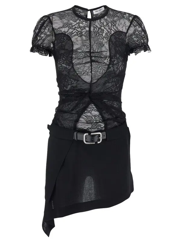 Attico Wool Crepe And Lace Dress - Multicolor