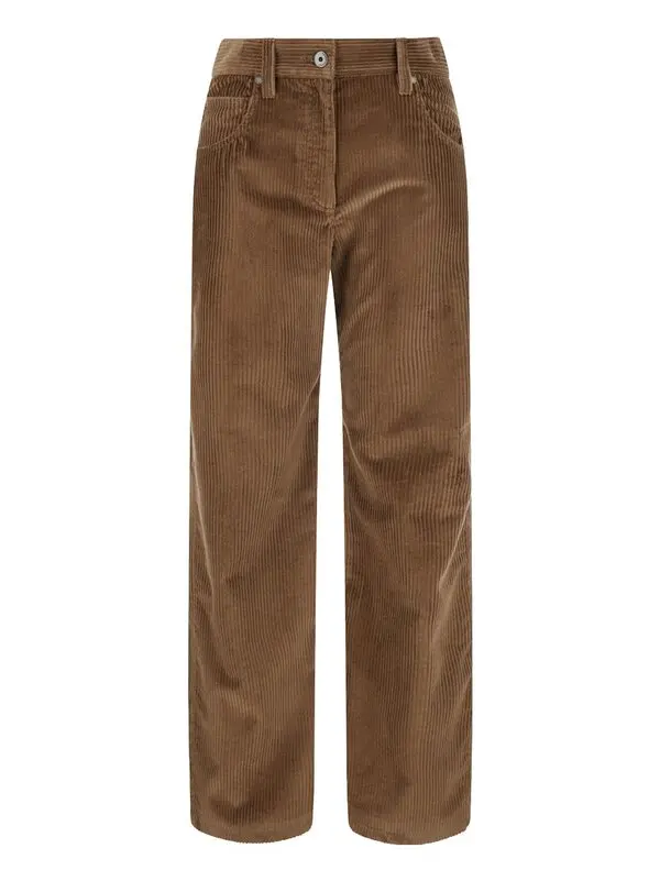 Brunello Cucinelli Brown Pants With Monile On The Belt Loop In Corduroy For - Multicolor
