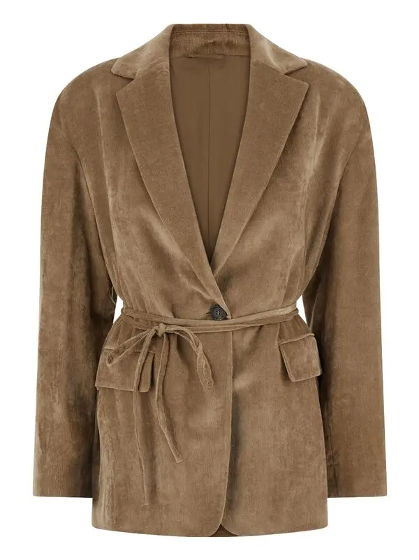 Brunello Cucinelli Brown Single-breasted Jacket With Notched Revers And Front Belt Closure In Viscose Blend For - Multicolor