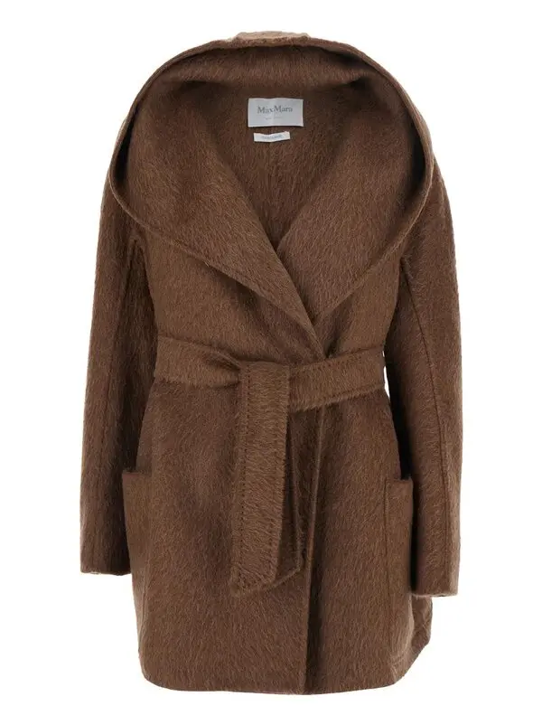 Max Mara Golf' Beige Shearling Coat With Hood And Front Belt In Fur For - Multicolor