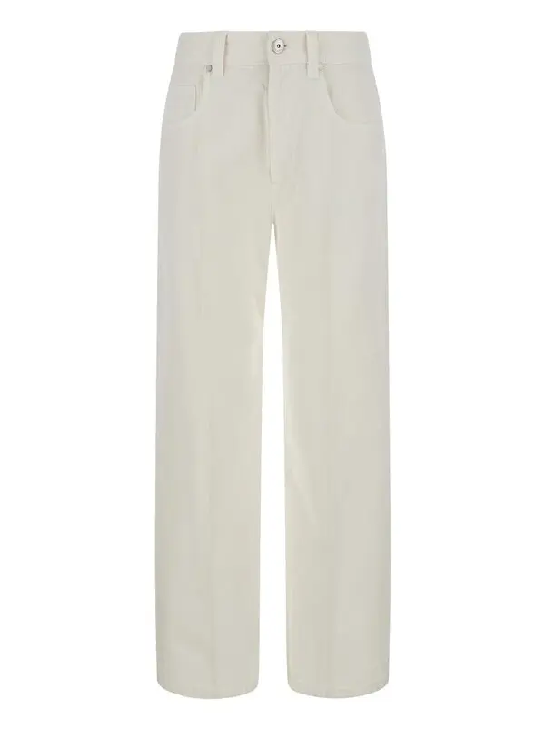 Brunello Cucinelli White Pants With Logo Patch On The Back In Cotton For - Multicolor