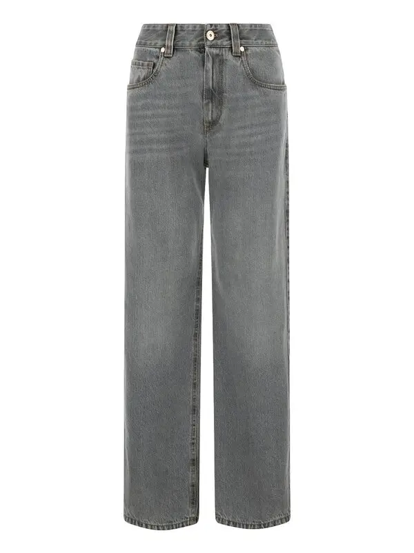 Brunello Cucinelli Grey Jeans With Monile On The Belt Loops And Logo Patch On The Back In Denim For - Multicolor