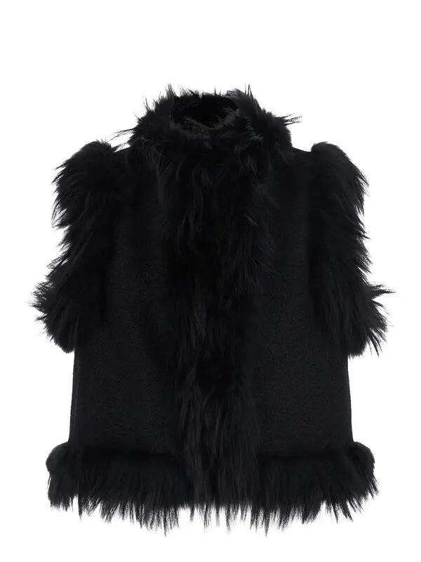 Fendi Black Fur Jacket With High Neck And Sleeveless Design In Bouclé Wool For - Multicolor