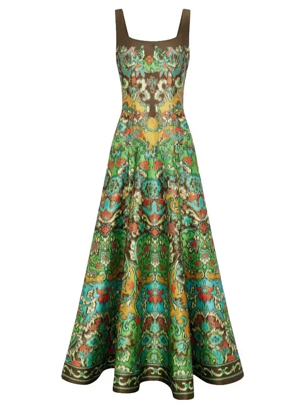 ALEMAIS Charlotte Printed Cotton Velvet Drop-waist Gown - Multi