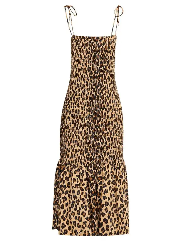 SIMONMILLER Canto Print Smocked Poplin Midi-dress - Leopard