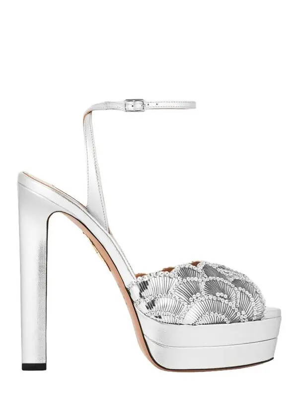 AQUAZZURA Ce Soir Sandal 130mm Leather Platform Sandals - Silver