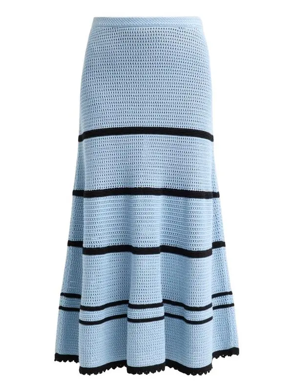 Ulla Johnson Leyna Striped Cotton Knit Midi Skirt - Hydrangea Noir