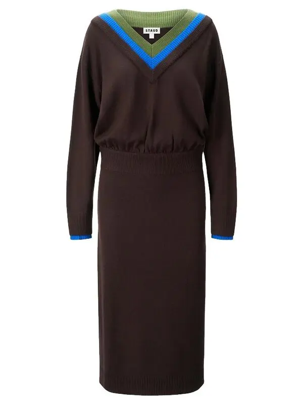 Staud Normandy Wool Sweater Midi Dress - Dark Oak Multi