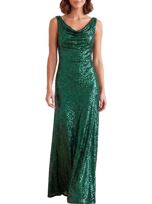 NEEDLE & THREAD Evangeline Sequin Cowl Neck Maxi Dress - Pine