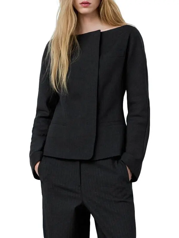 Mango Fitted Boat Neck Blazer - Grey