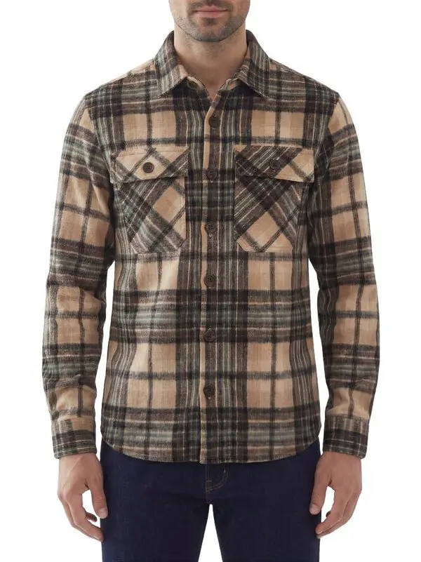 REPORT COLLECTION Plaid Brushed Flannel Shirt - 90 Beige