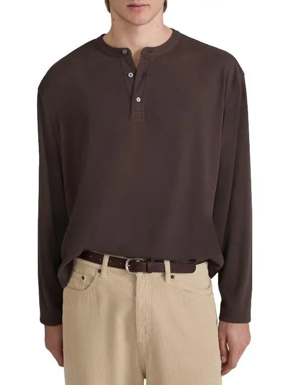 FRAME Long Sleeve Cotton Henley - Mud Grey