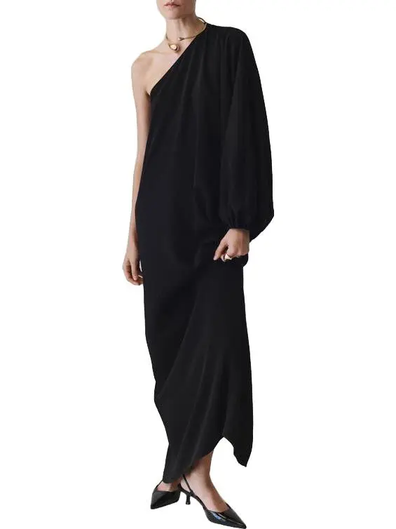 Mango Collar One-shoulder Maxi Dress - Black