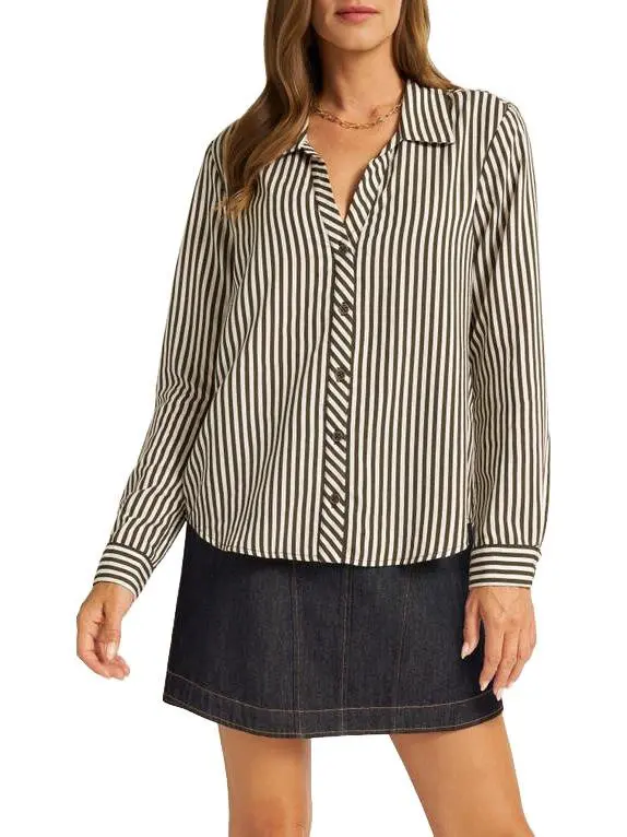 Matty M. Clover Button Front Shirt - Ivory/olive