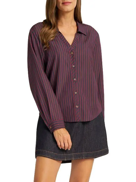 Matty M. Clover Button Front Shirt - Navy/wine