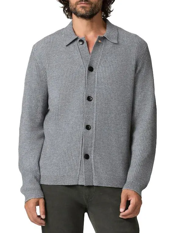 Paige Spokane Ribed Wool & Cotton Full Button Cardigan - Cracked Pepper Combo