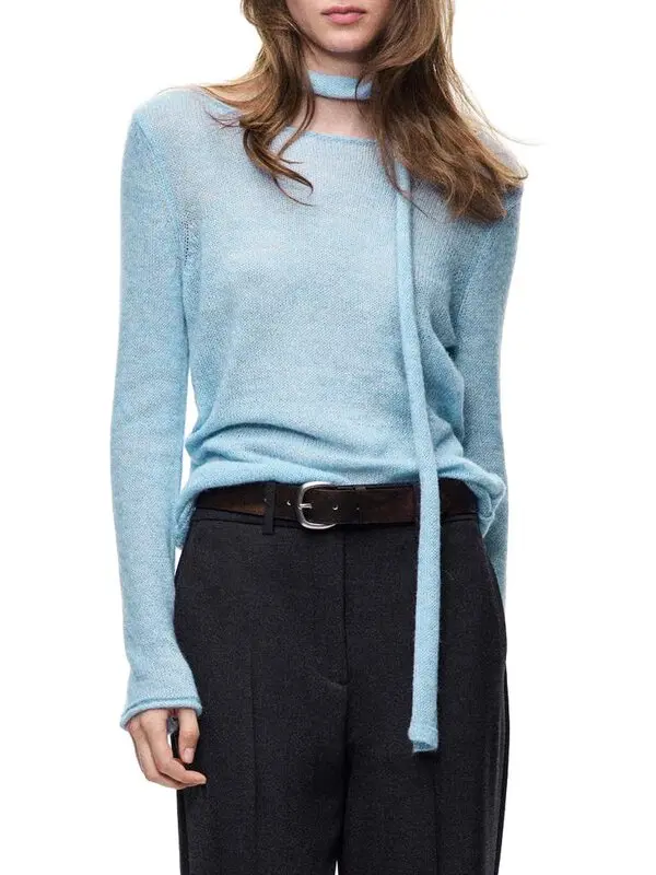 Mango Scarf Detail Sweater - Sky Blue