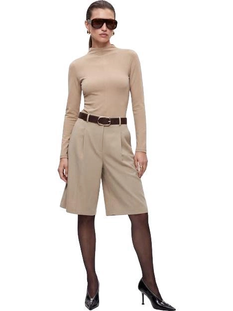 Koton Slim Long Sleeve Funnel Neck T-shirt - Beige