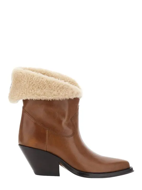 Chloé Brown Ankle Boots With Logo Patch At The Back In Leather - Multicolor