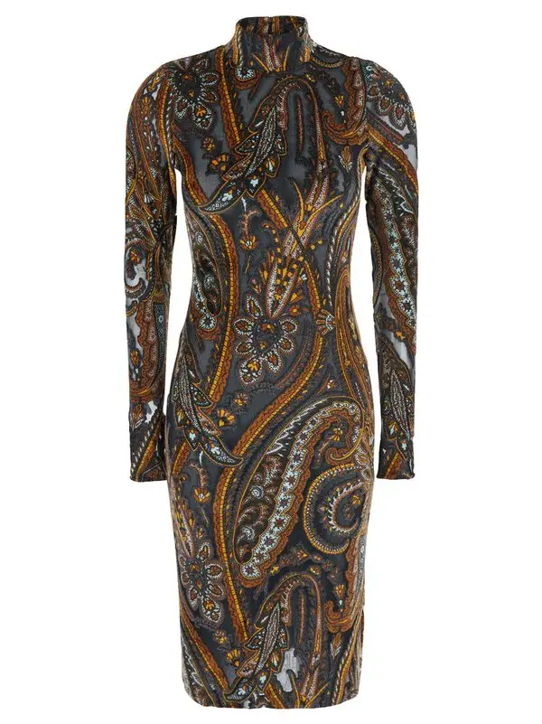Etro High-neck Dress With All-over Print In Tech Fabric For - Multicolor