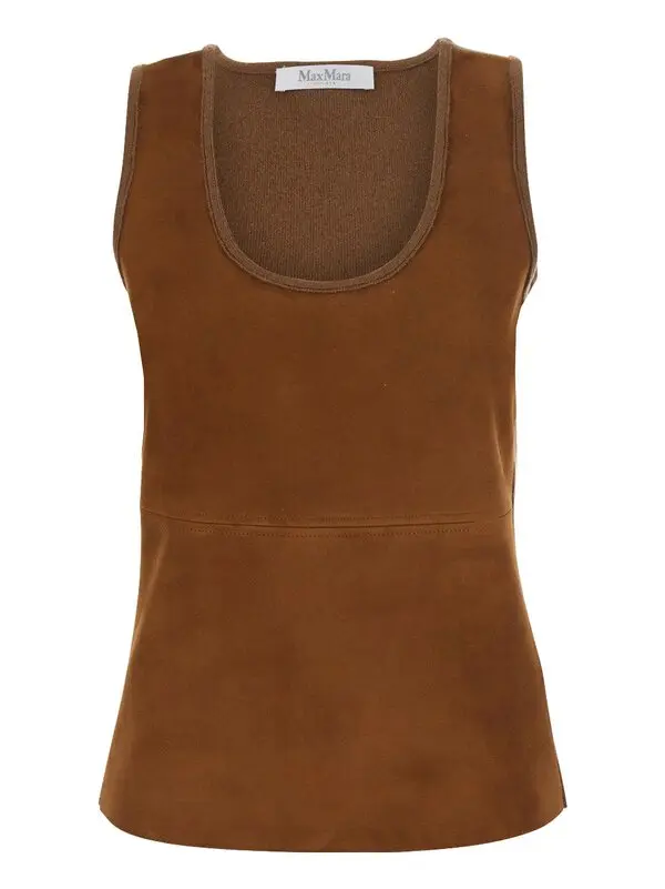 Max Mara Beige Sleeveless Top With Round Neck In Wool And Cashmere For - Multicolor
