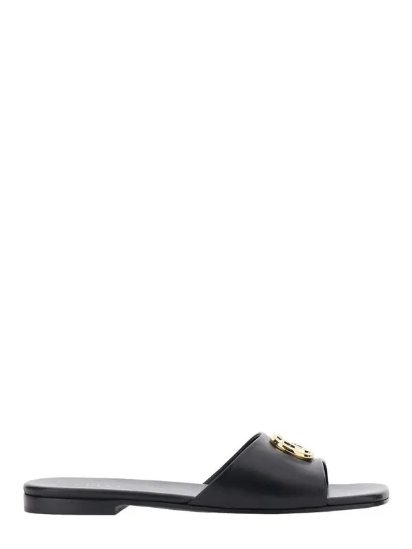 Gucci Black Sandals With Front Gg Logo Plaque In Leather For - Multicolor