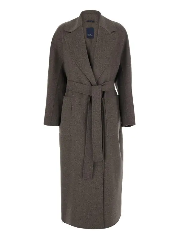 Max Mara S 'peonia' Brown Coat With Lapel Collar And Tie Belt At The Waist In Wool For - Multicolor