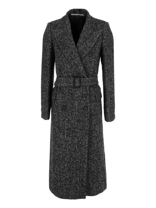 Tagliatore Jole' Grey Double-breasted Coat With Peak Revers And Front Belt In Wool And Cashmere For - Gray