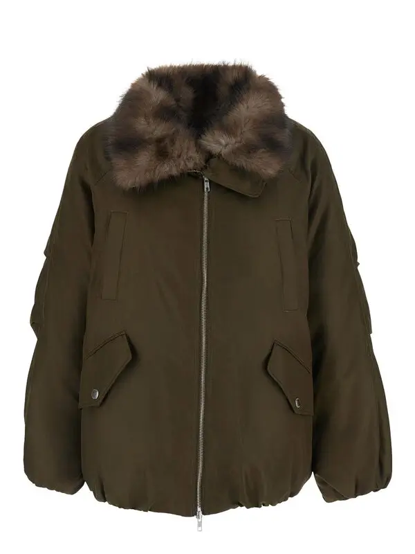 STAND STUDIO Thilda Jacket Shiny Nylon With High Collar And Zip Closure In Tech Fabric Green - Multicolor
