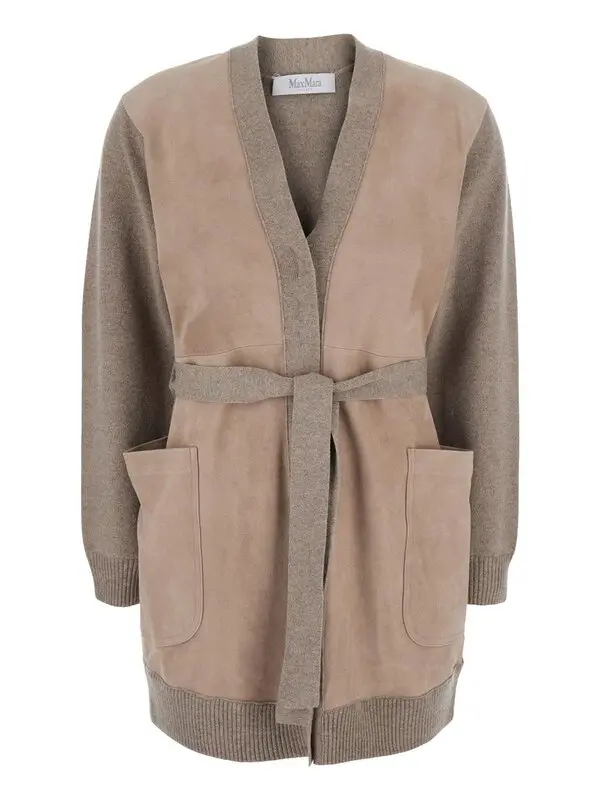Max Mara Oliveto' Beige Cardigan With V-neck And Front Belt In Wool And Cashmere For - Multicolor