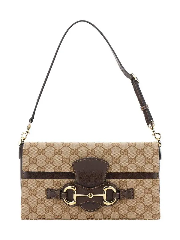 Gucci Brown Handbag With Adjustable And Removable Shoulder Strap And Horsebit On The Front In Gg Canvas For - Multicolor