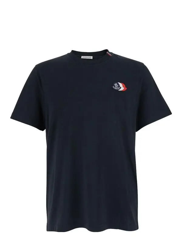Moncler Blue T-shirt With Logo Print On The Front In Cotton For - Multicolor