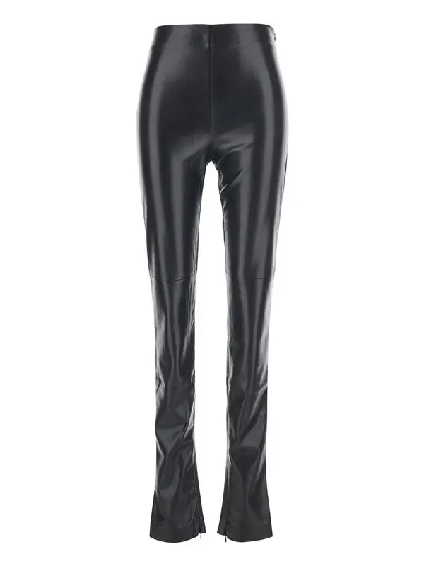 Andamane Black High-waisted Flared Leggings With Zip Hems In Ecoleather For - Multicolor